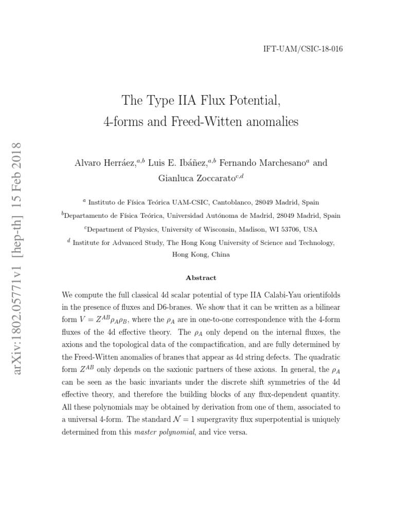 The Type IIA Flux Potential, 4-Forms and Freed-Witten Anomalies | PDF | String Theory | Mathematics