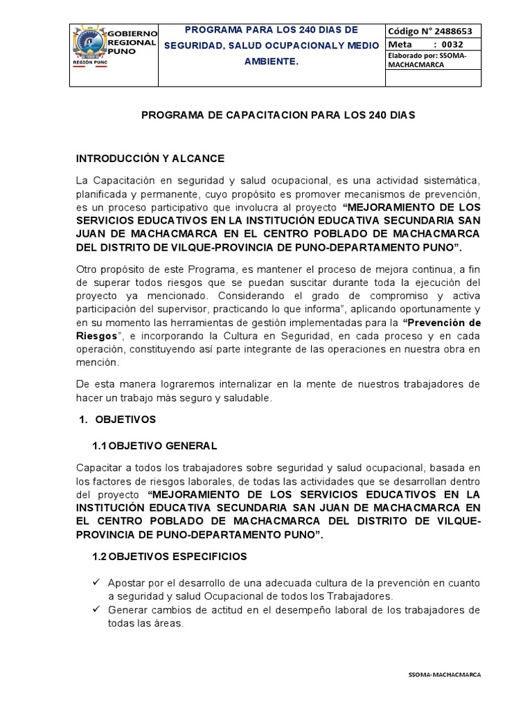 Programa De Anual De Capacitaciones Pdf Seguridad Y Salud