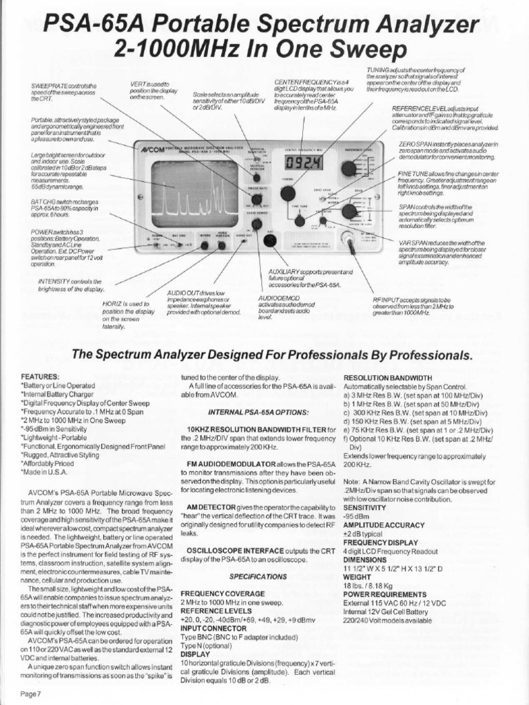 Avcom PSA-65A | PDF | Electronics | Broadcast Engineering