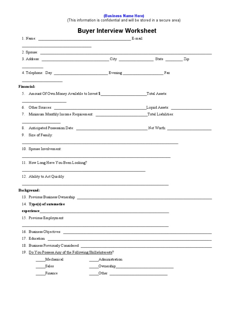 Buyer Interview Worksheet-Dealership | PDF