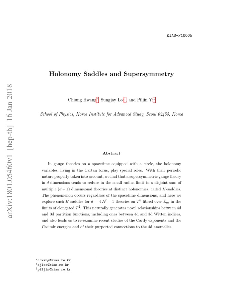 Holonomy Saddles and Supersymmetry: KIAS-P18005 | PDF | Gauge Theory ...