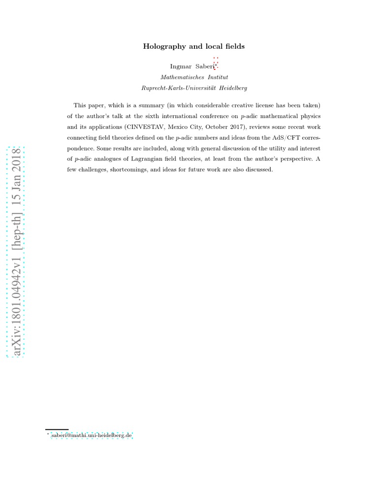 Holography and Local Fields: Ingmar Saberi | Download Free PDF | Field (Mathematics) | Quantum ...