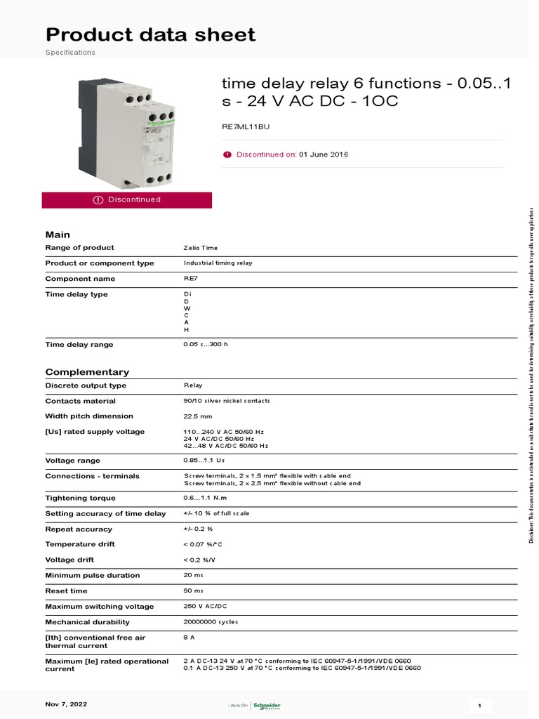Harmony Timer Relays - RE7ML11BU | PDF | Relay | Alternating Current