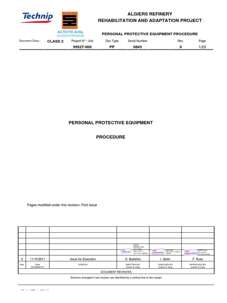 Algiers Refinery PPE Procedure Guide | PDF | Personal Protective ...