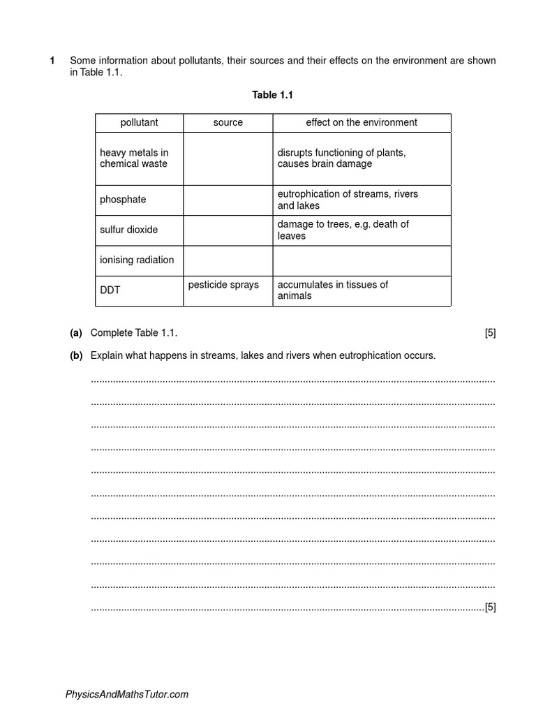 Human Influences On Ecosystems 3 QP Cie Igcse PMT | PDF | Sewage ...