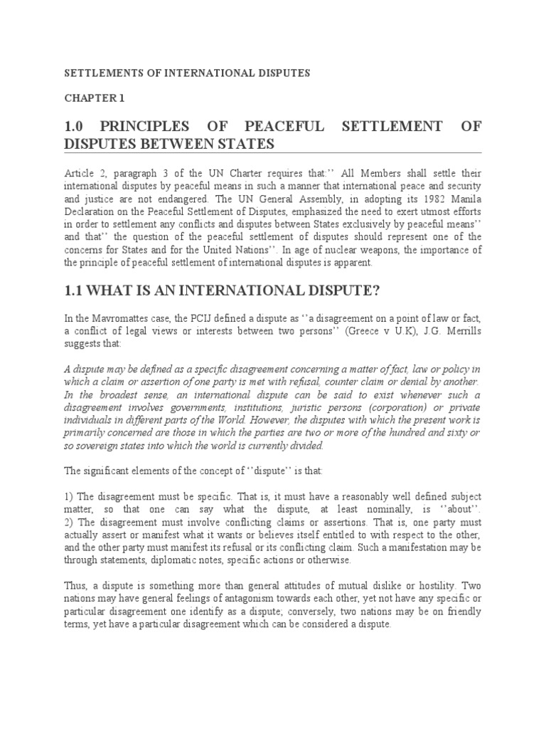 Peaceful Settlement of International Disputes: Principles, Definitions ...