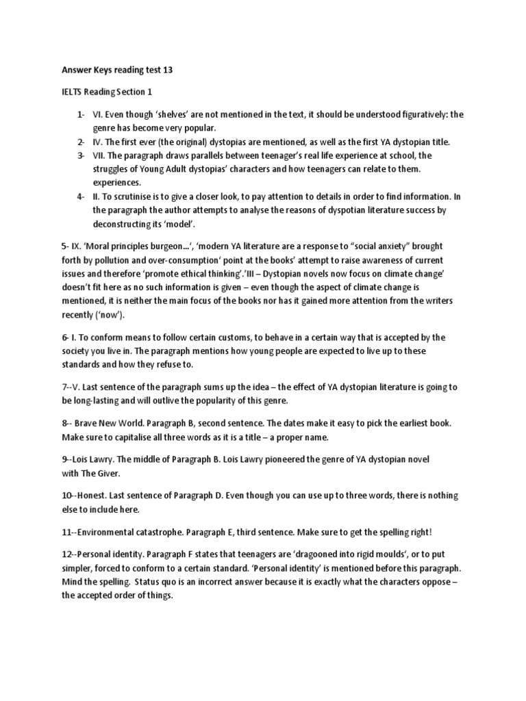 Reading Test 13 Answer | PDF | Utopian And Dystopian Fiction | Dystopia