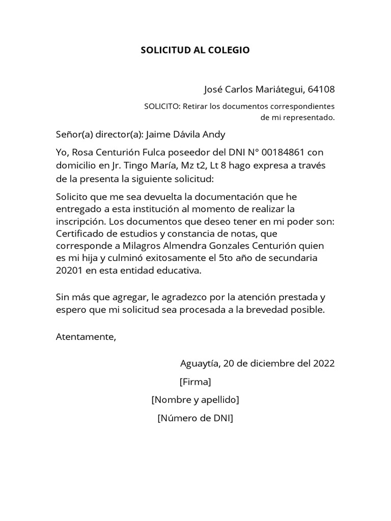Solicitud Al Colegio | PDF