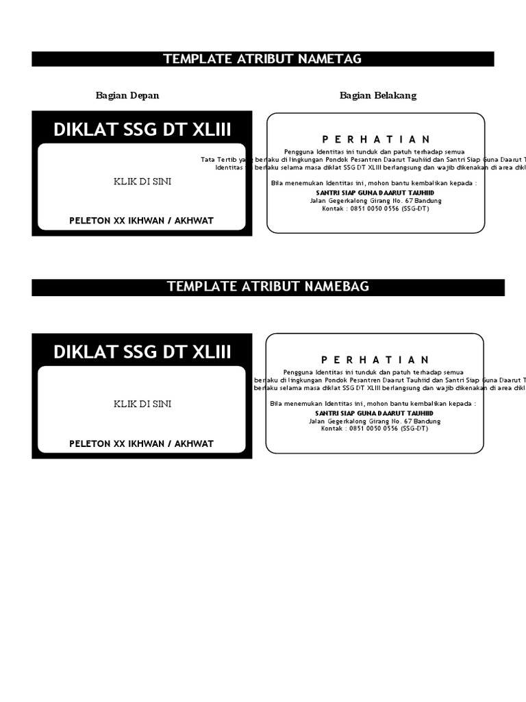 SSG DT 43 - Templete Nametag & Namebag | PDF