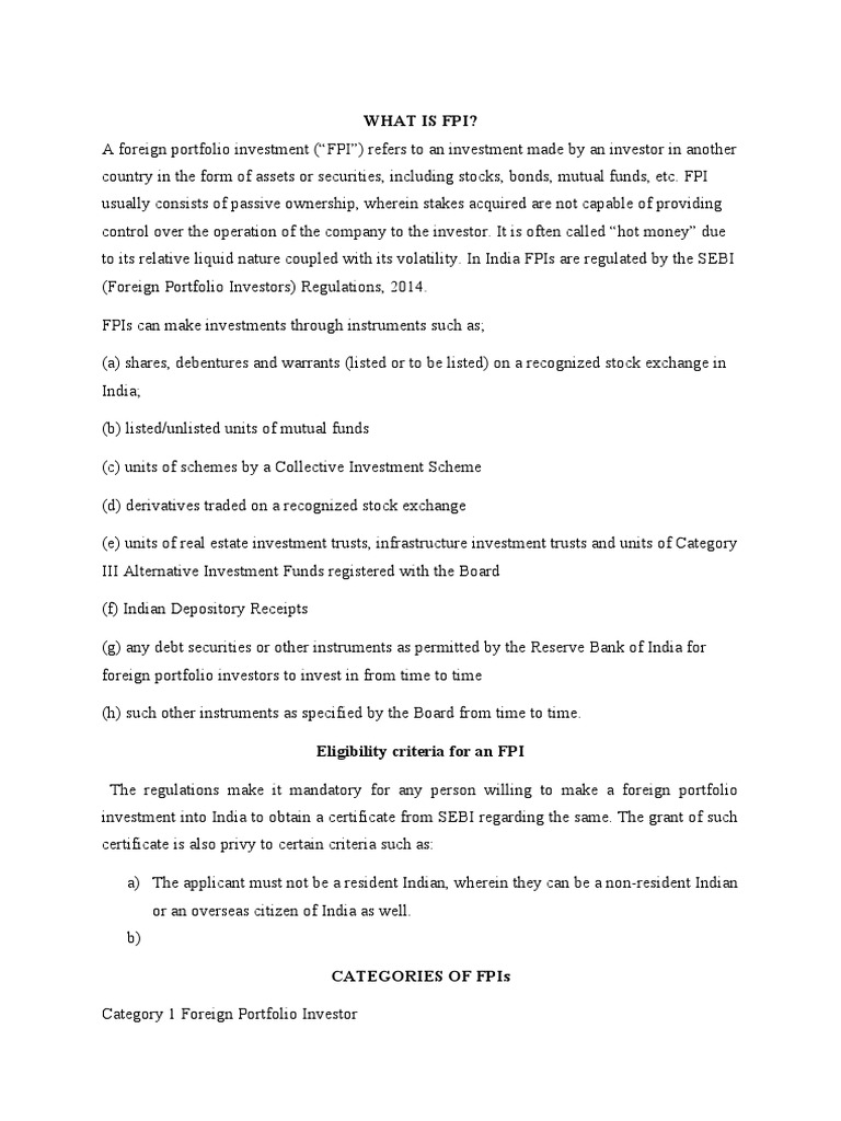 FPI in India | PDF | Securities (Finance) | Investing