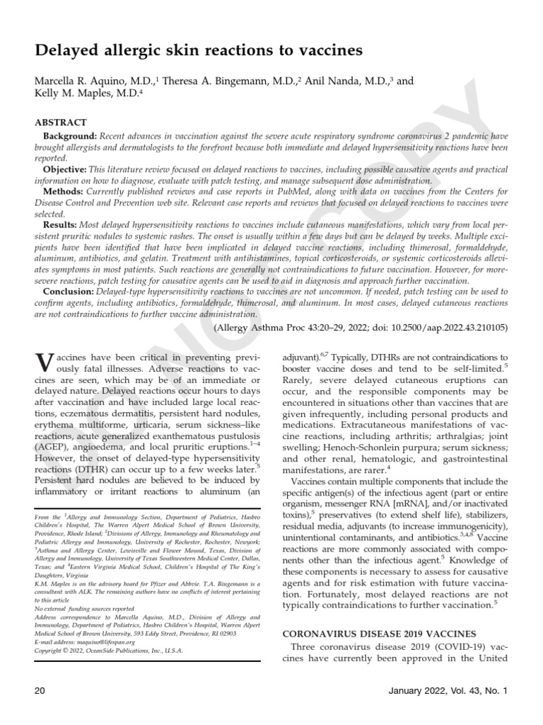 DO NOT Copy: Delayed Allergic Skin Reactions To Vaccines | PDF ...