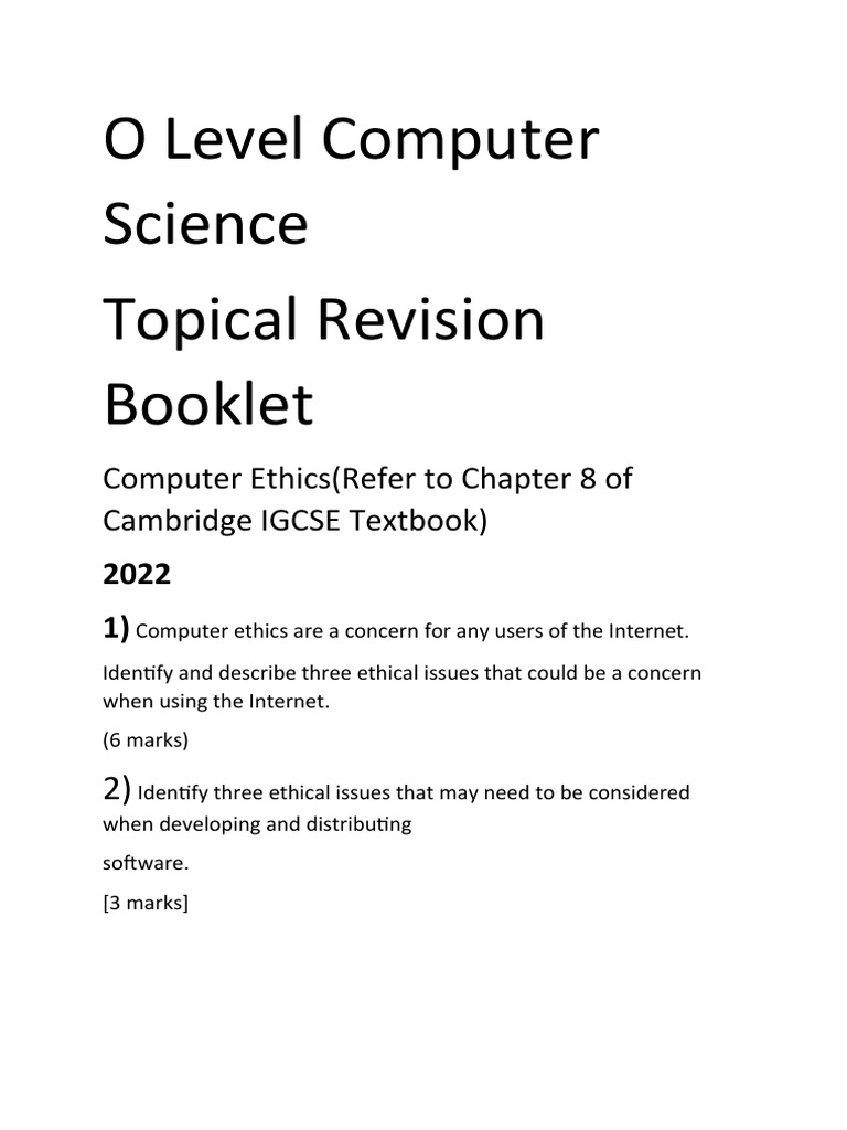 O Level Computer Science Topical Revision Booklet | PDF