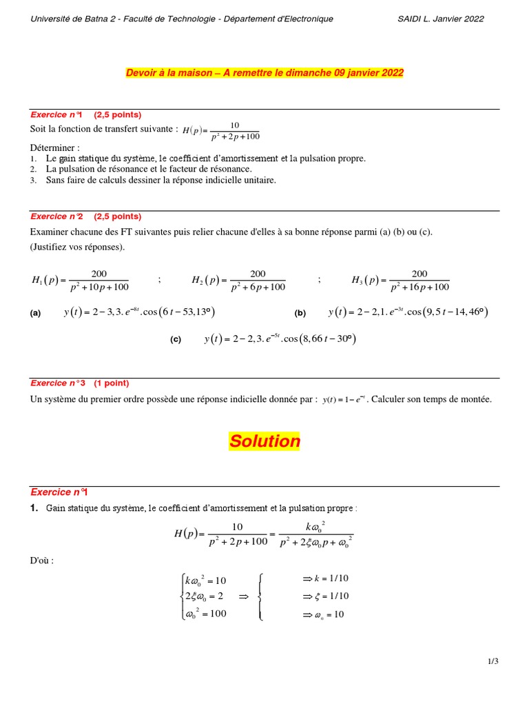 Devoir À La Maison + Correction | PDF | Physique appliquée et interdisciplinaire | Mathématiques ...