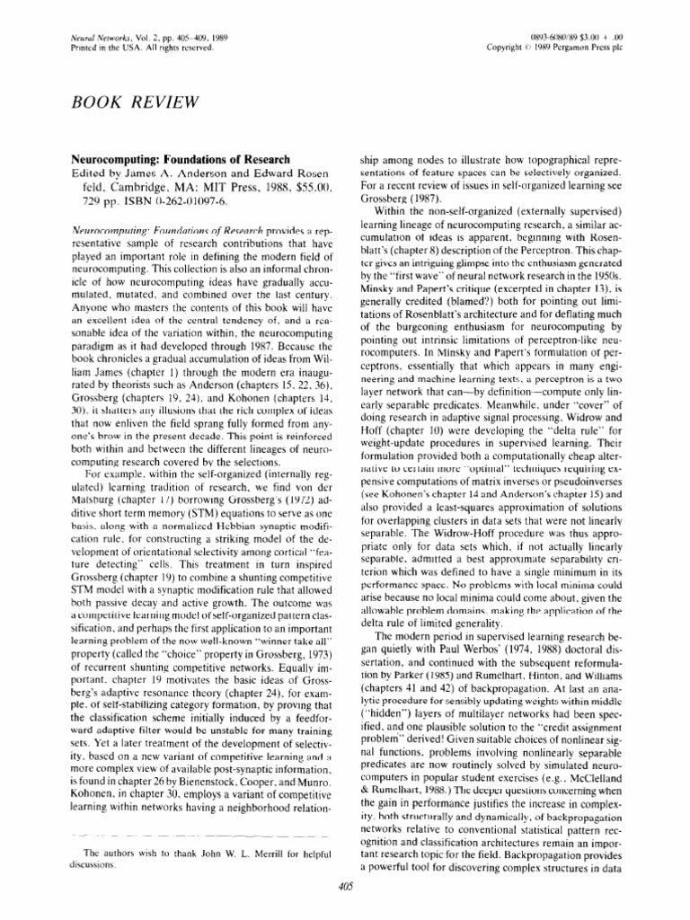 Coek - Info - Neurocomputing Foundations of Research | PDF | Brain | Nervous System