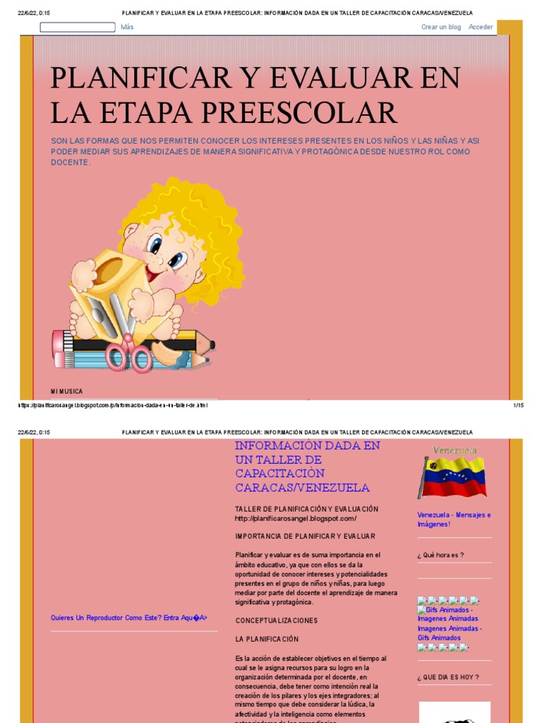 Planificar y Evaluar en La Etapa Preescolar - Informaciòn Dada en Un ...