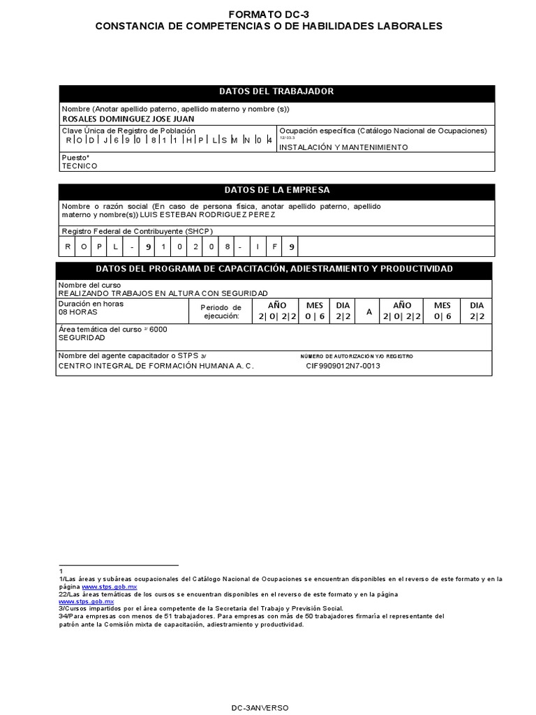 01formato DC3 Alturas | PDF