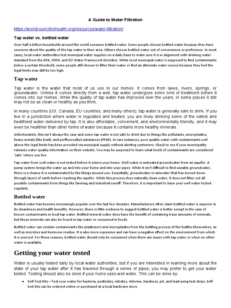 A Guide To Water Filtration | PDF | Tap Water | Water