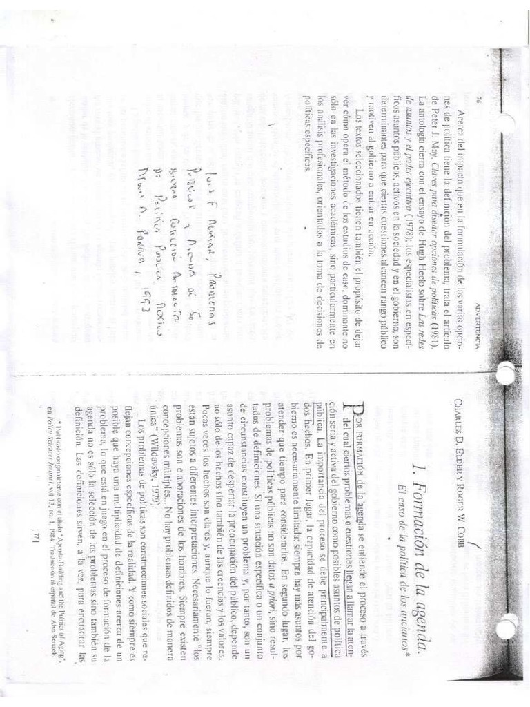 Elder Charles Et Al 1993 Formación De La Agenda En Problemas