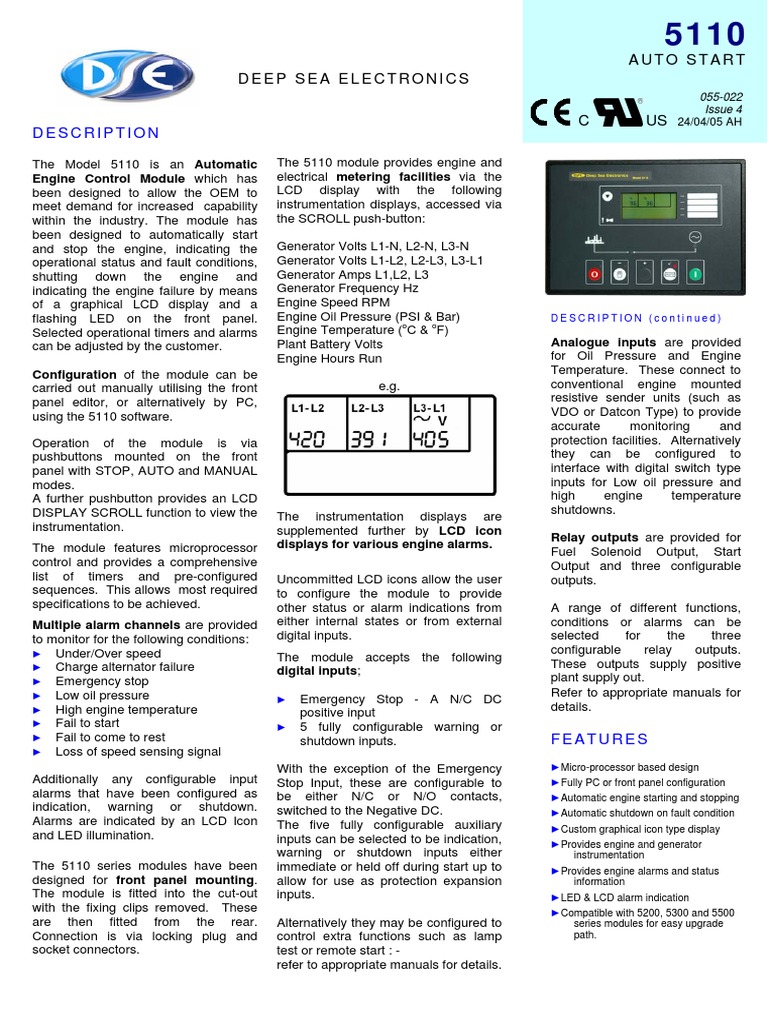 Deep Sea 5110 Automatic Engine Control Module | PDF | Relay | Instrumentation