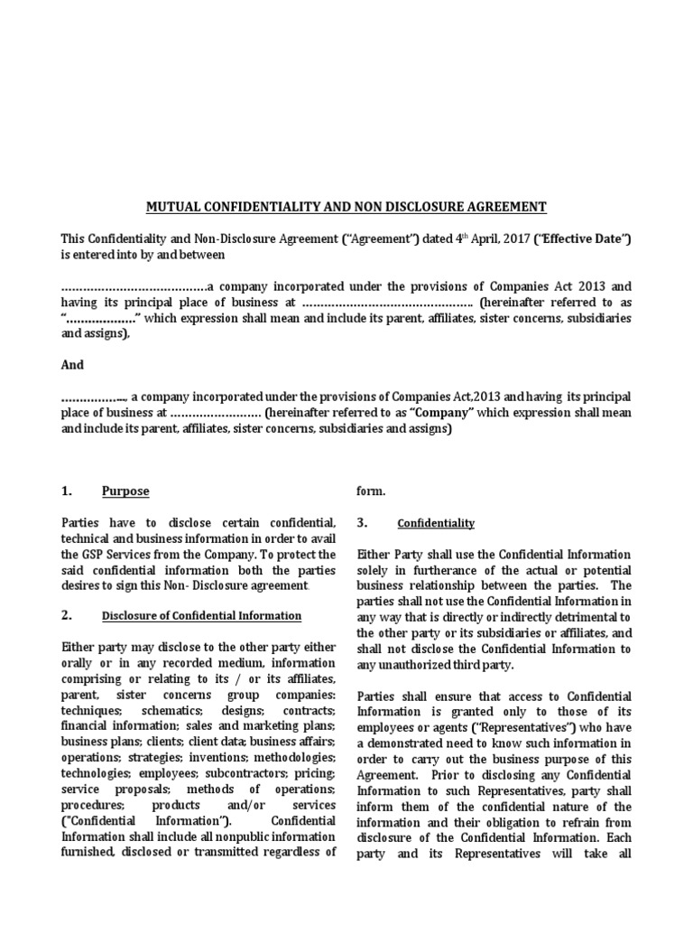 Non Disclosure Agreement | PDF | Confidentiality | Discovery (Law)