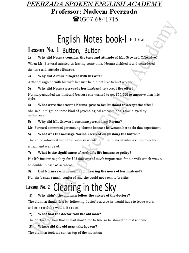 1st Year English Notes 2022 Ok | PDF | Plough