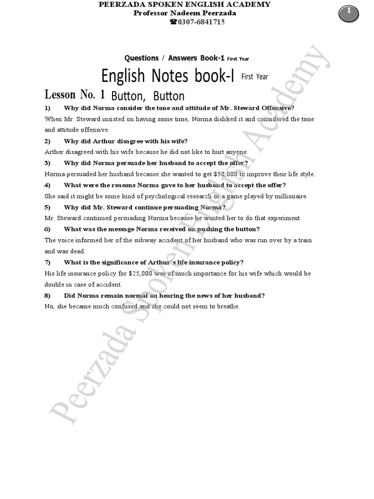1st Year English Notes 2022 | PDF | Plough