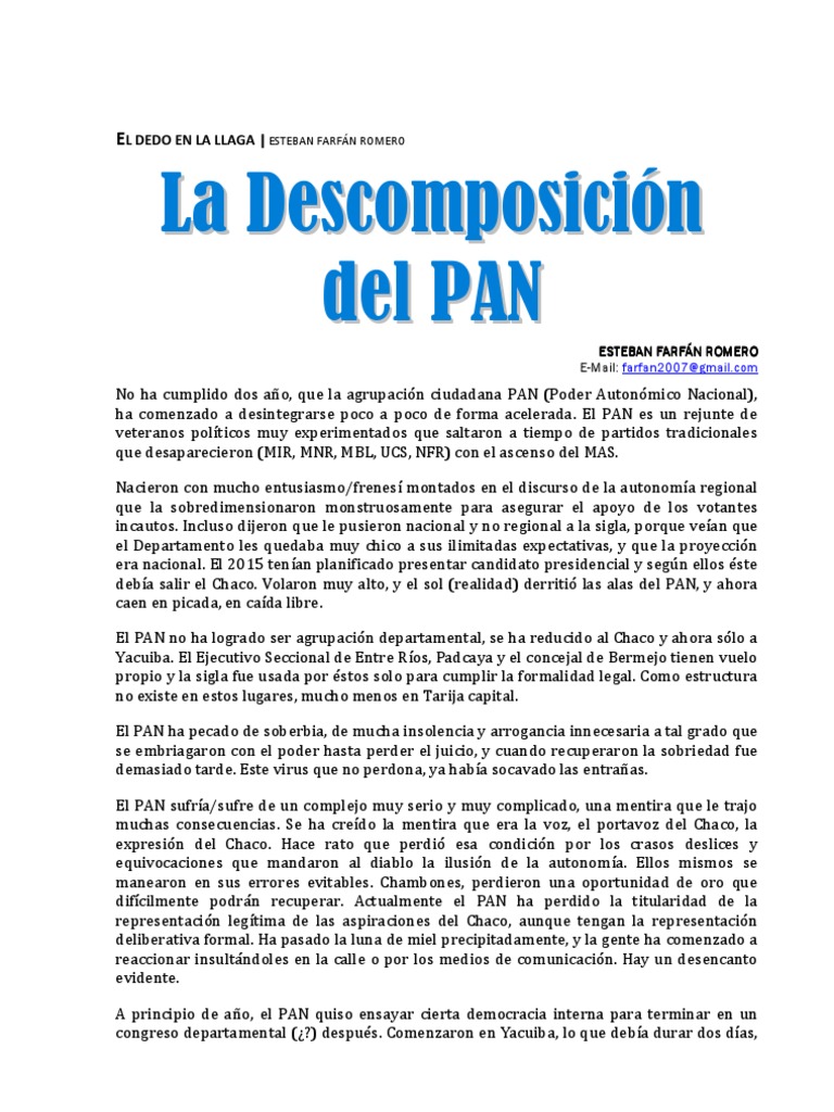 La Descomposicion de PAN | PDF | Política del ala izquierda | Panes