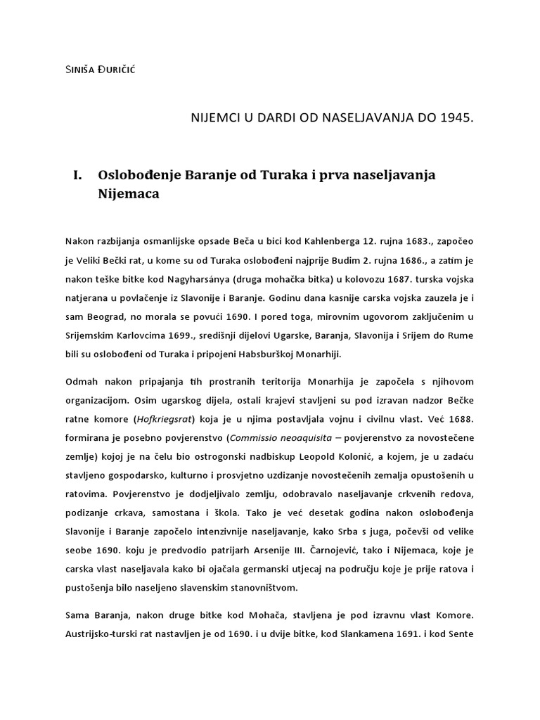 Nijemci U Dardi Od Naseljavanja Do Egzod | PDF