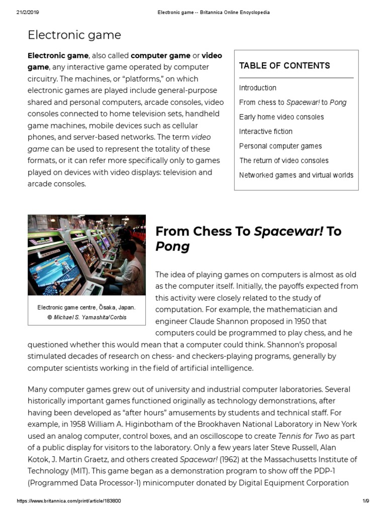 Electronic Game - Britannica Online Encyclopedia | Download Free PDF ...