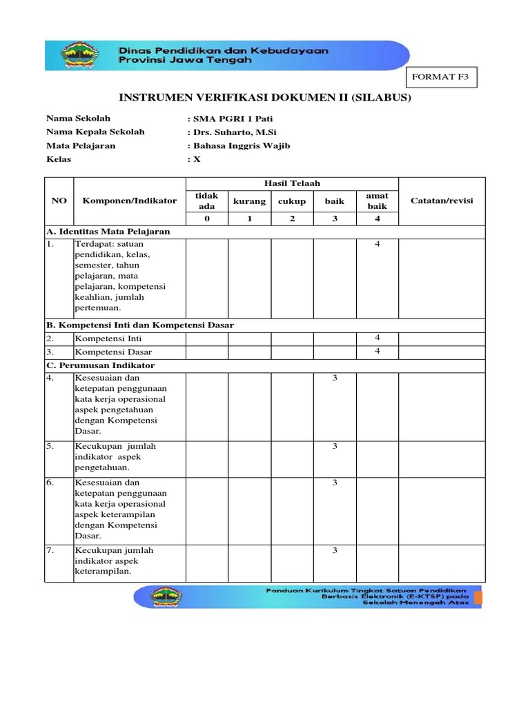 Instrumen Verifikasi Dokumen Ii (Silabus) | PDF