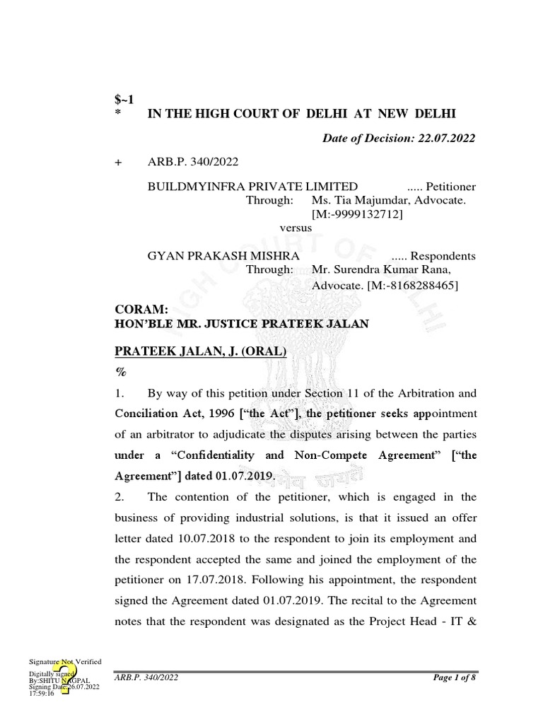 Buildmyinfra Private Limited Versus Gyan Prakash Mishra 428447 | PDF | Arbitration | Lawsuit
