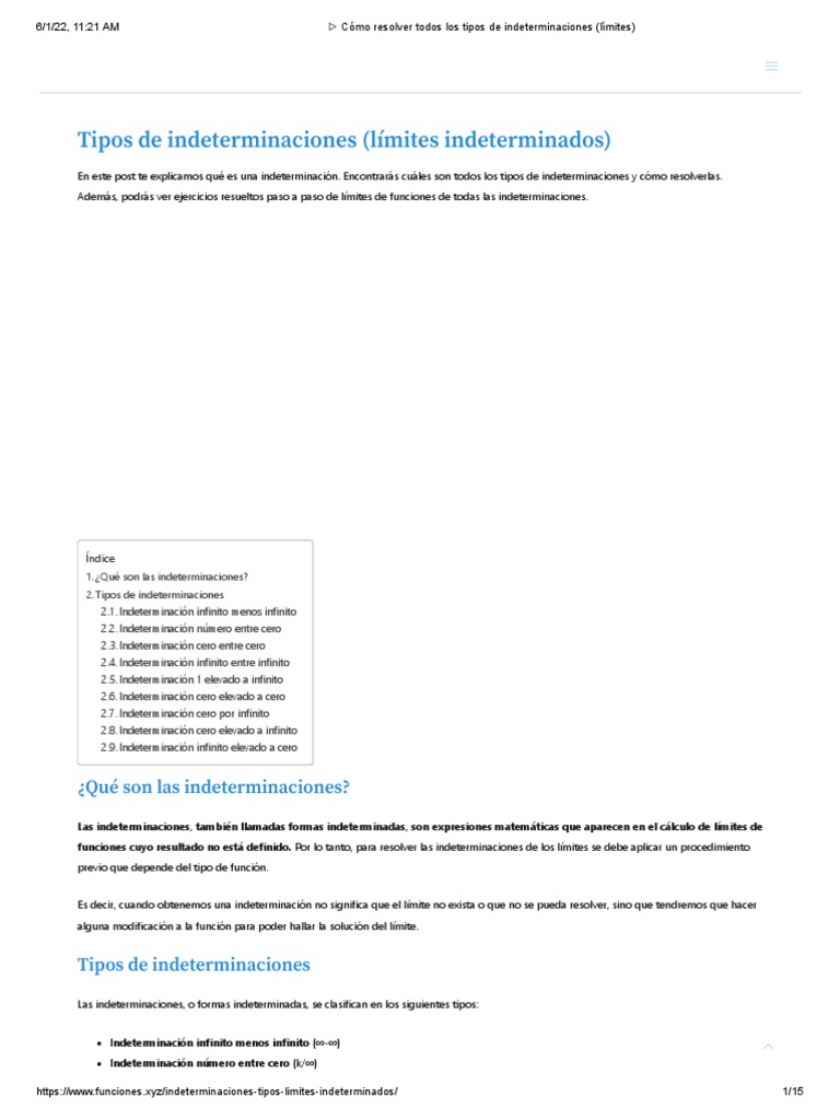 Cómo Resolver Todos Los Tipos de Indeterminaciones (Límites) | PDF ...