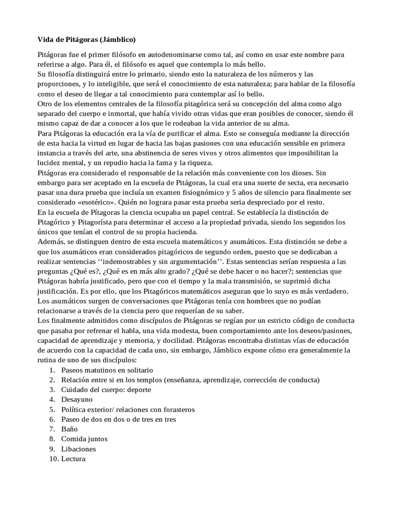 Jámblico, Vida de Pitágoras | PDF | Pitágoras | Conocimiento