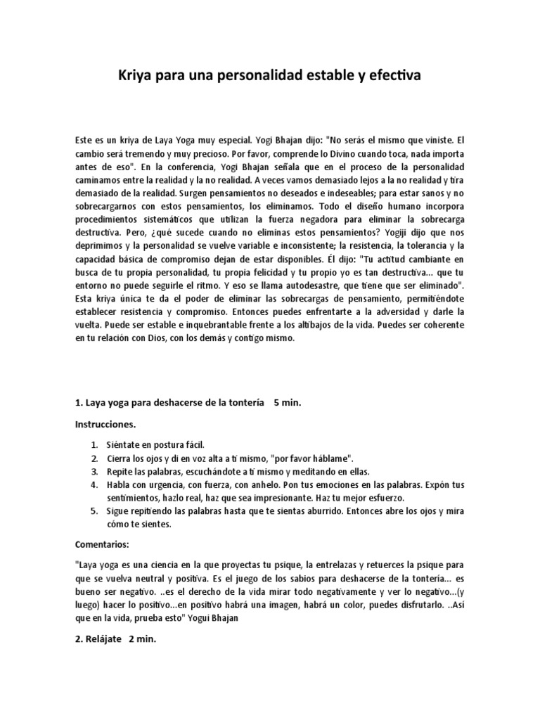 Kriya para Una Personalidad Estable y Efectiva | PDF | Yoga