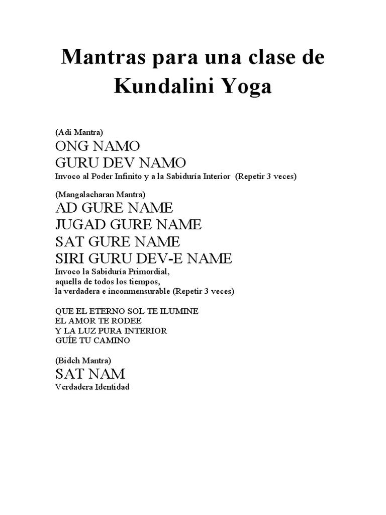 Mantras Para Una Clase De Kundalini Yoga Pdf