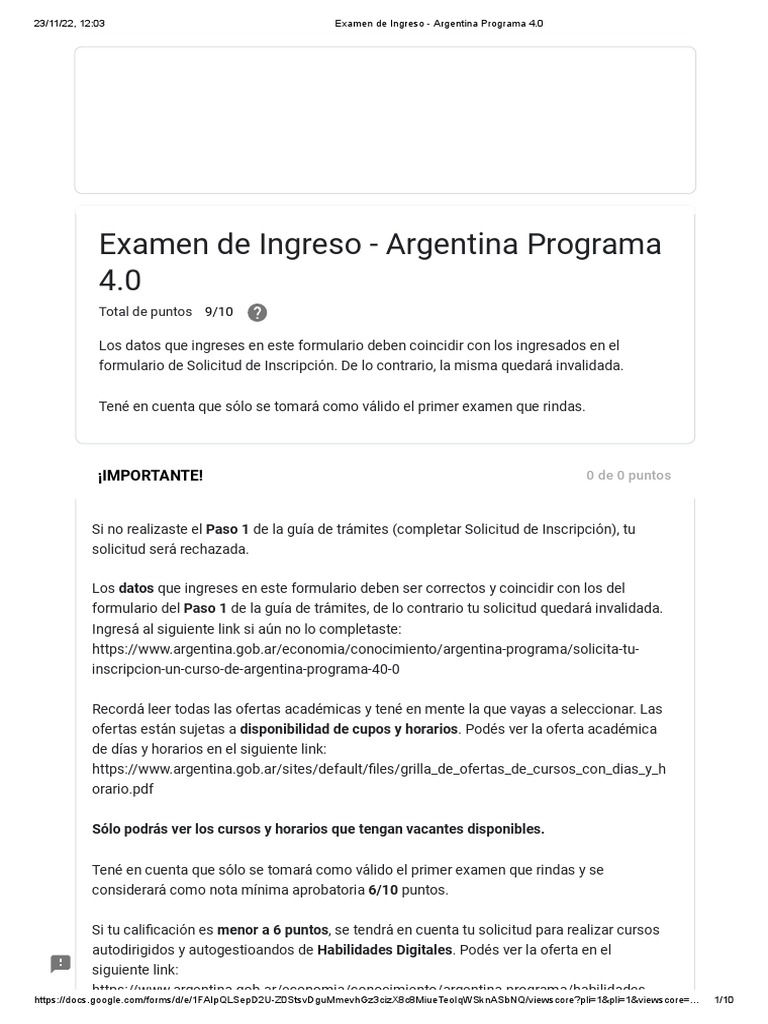 Examen de Ingreso - Argentina Programa 4.0 | PDF