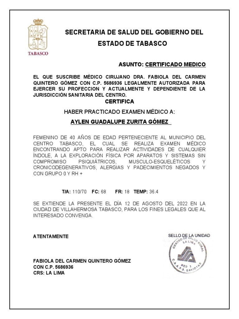 Certificado Medico Editable Aylen 12 08 22 1 Pdf