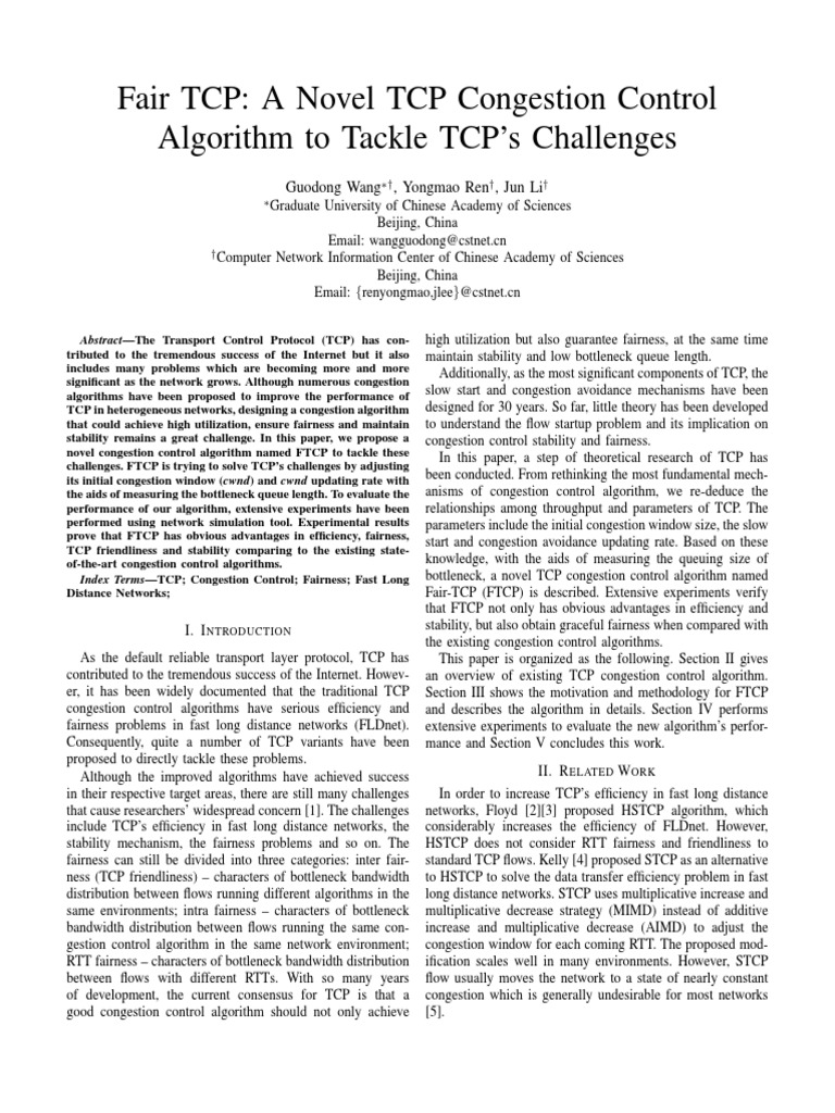 Fair TCP A Novel TCP Congestion Control | PDF | Network Congestion ... Fair TCP A Novel TCP Congestion Control | PDF | Network Congestion ...