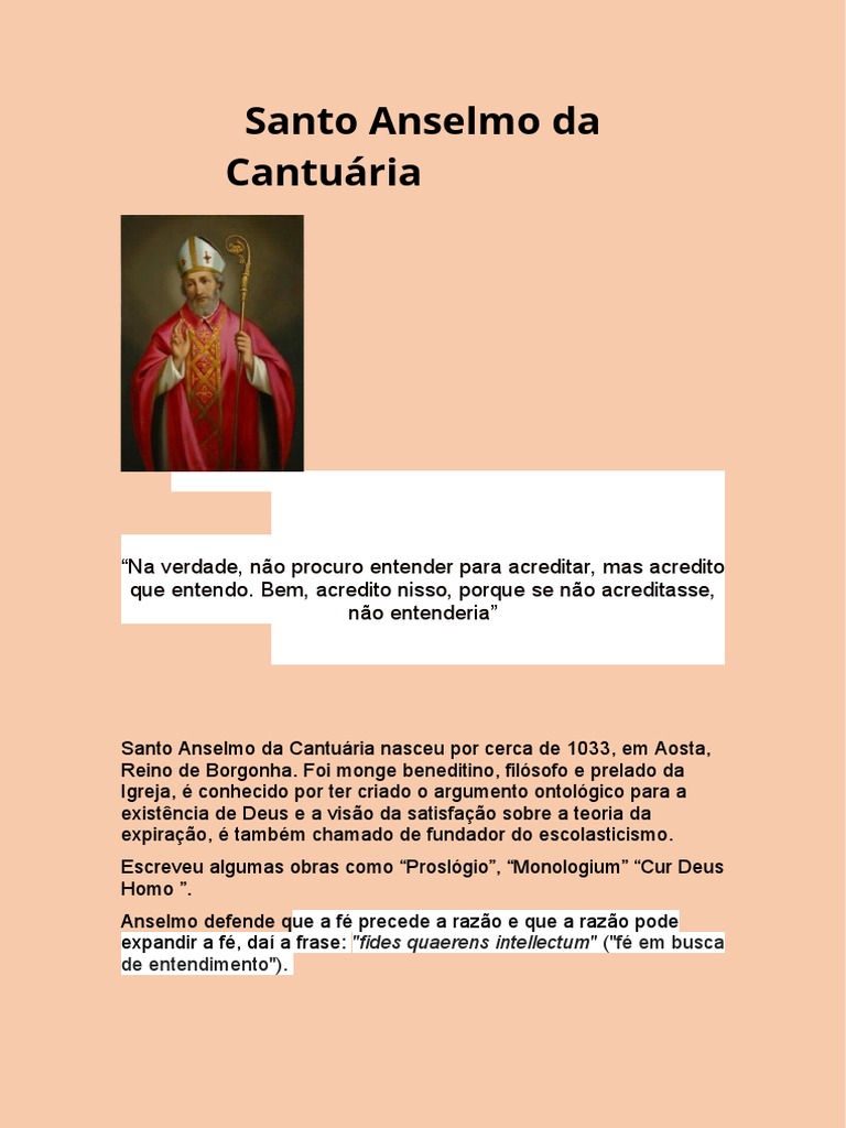 Santo Anselmo Da Cantuária | PDF | Autoajuda | Religião e Espiritualidade
