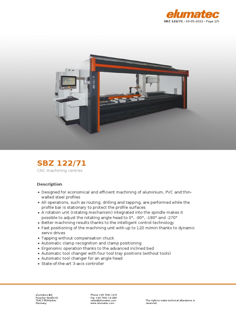 SBZ 122 - 71 - Elumatec | PDF | Machining | Numerical Control