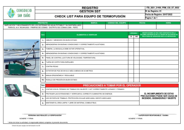 ITB - 2021 - 21400 - FRM - CSI - ST - 0033 Check List Equipo de ...