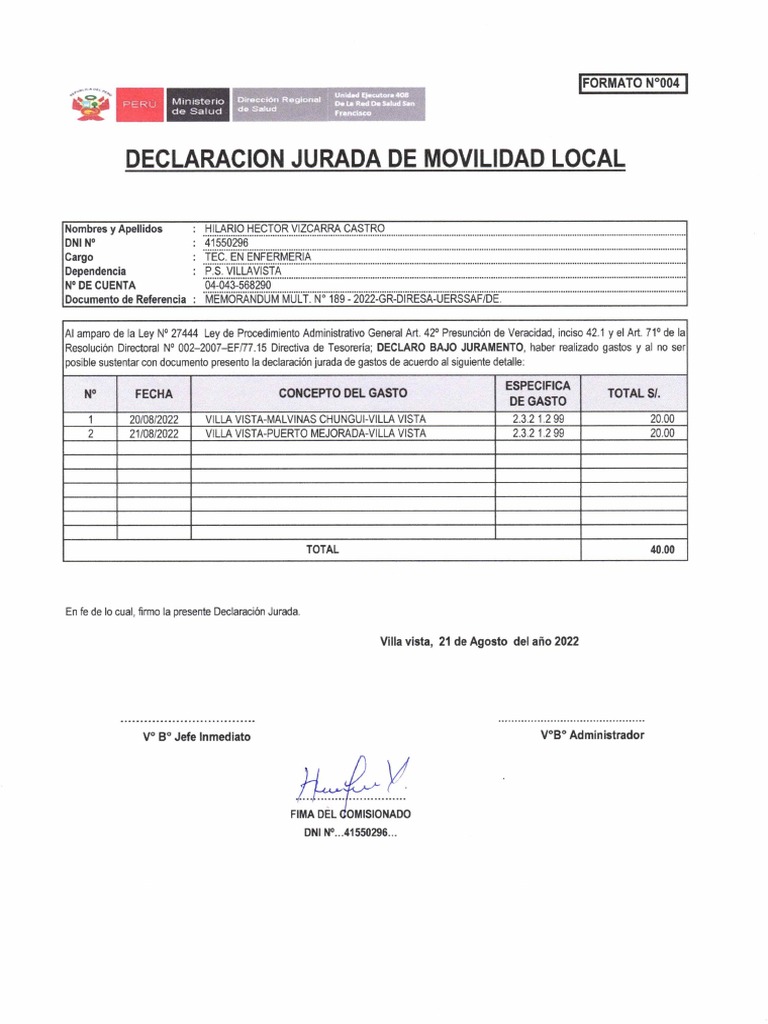 Modelo de Declaración Jurada | PDF