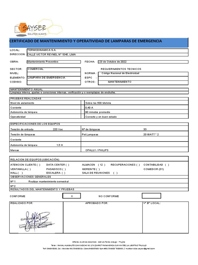 Formato Certificado de Lamparas | PDF | Ingenieria Eléctrica