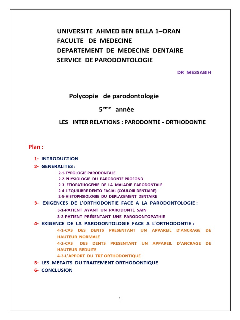 Les Inter Relations Parodontie - Orthodontie | PDF | Orthodontie ...
