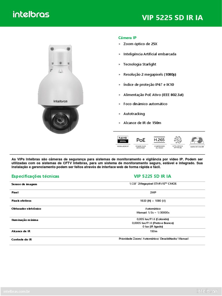 Datasheet - VIP 5225 SD IR IA - V2 | PDF | Câmera | Pixel