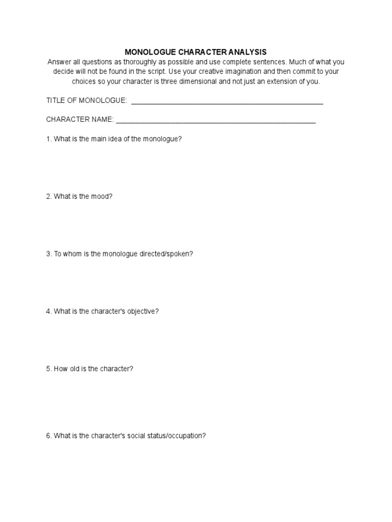 Monologue Character Analysis | PDF