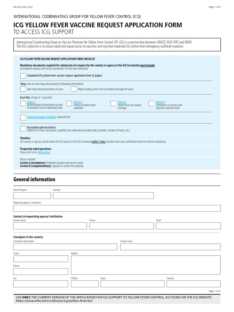 Icg Request Form Yellow Fever en | PDF | Yellow Fever | Vaccines
