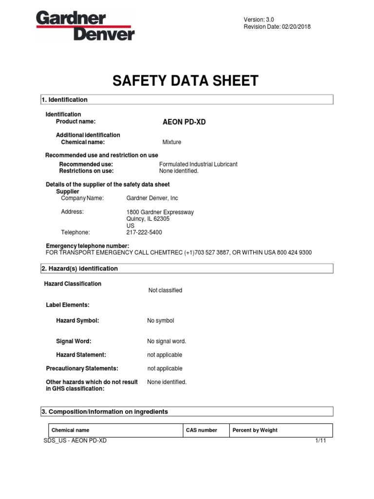 SDS - Aeon PD-XD 1 | PDF | Personal Protective Equipment | Firefighting