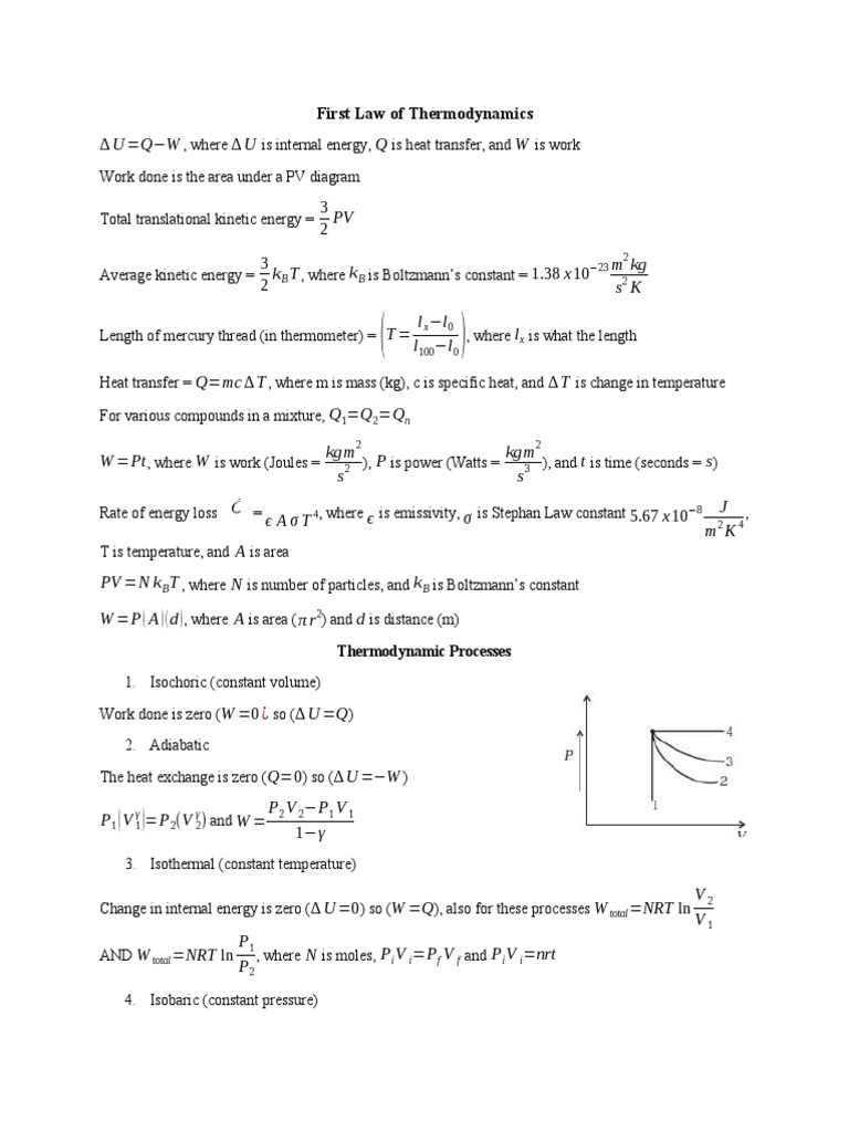 Thermodynamics Cheat Sheet | PDF | Heat | Temperature
