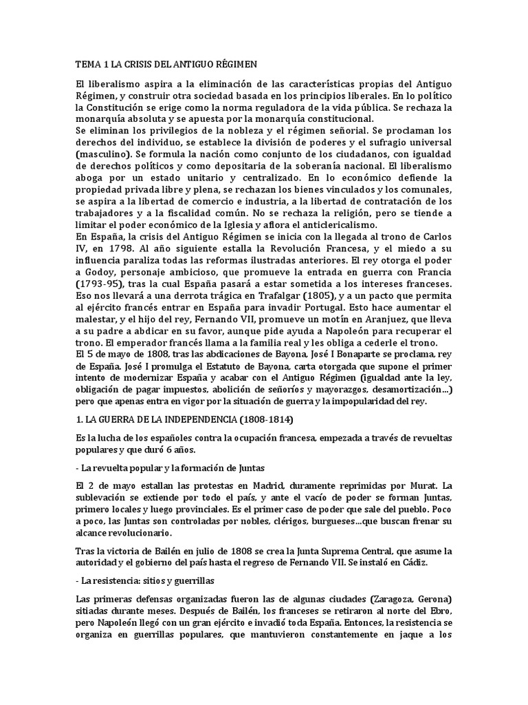 Tema 1 - La Crisis Del Antiguo Régimen | PDF | España | Napoleón